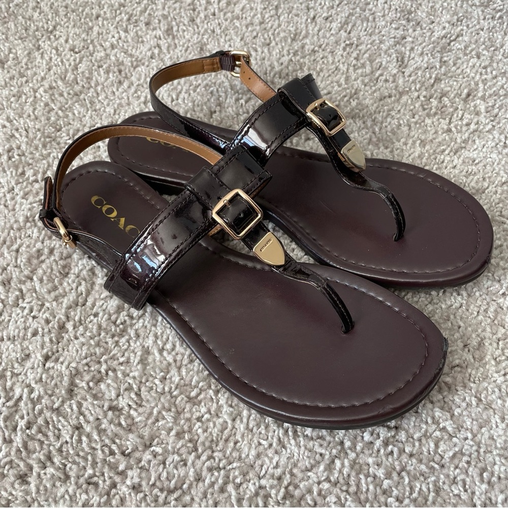 Coach Cassidy T-Strap Patent Leather Sandals In Oxblo… - Gem